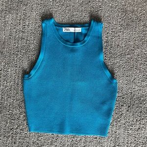 Zara | Tops | Nwt Zara Cropped Knit Ribbed Tank Top Blue Small | Poshmark